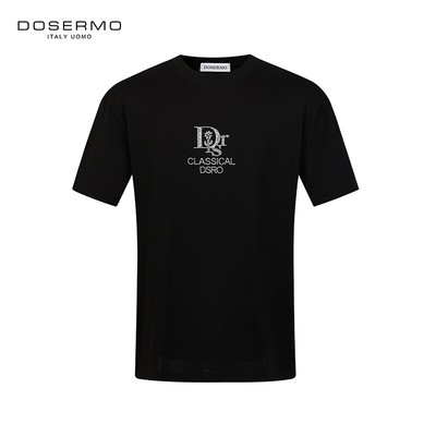 丹西摩（DOSERMO）轻奢男装微阔净色纯棉短袖T恤烫钻字母点缀