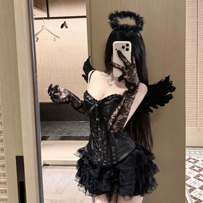 性感黑色恶魔抹胸蓬蓬裙套装