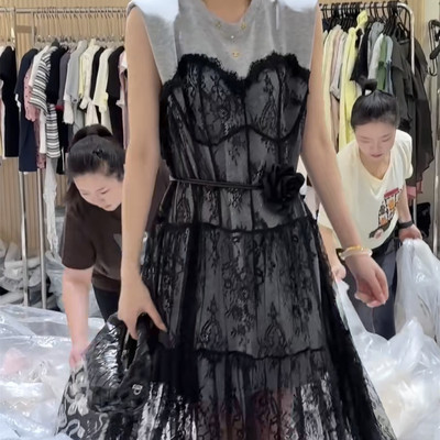 欧洲站2025春夏女v+时尚连衣裙