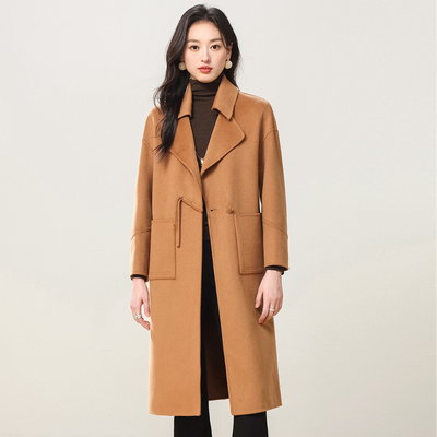 HS194秋冬新款双面羊绒大衣女中长款韩版宽松羊毛呢外套小个子