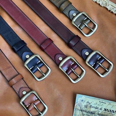 女士头层牛皮腰带黄铜扣复古风真皮皮带西装裤牛仔裤