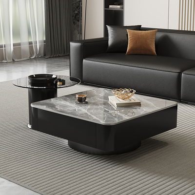 宜友现代意式轻奢家用客厅小户型方形高级设计带储物岩板茶几组合