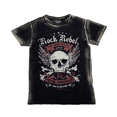 包邮重金属骷髅印花短袖T恤暗黑风硬核rock男士做旧摇滚风格周边
