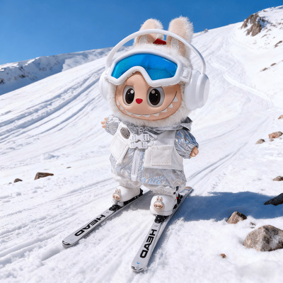 仅衣服] 三代Labubu滑雪套装拉布布娃衣冬季滑雪护目镜套装17厘米