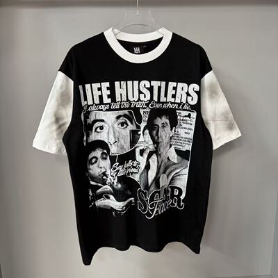 Life Hustlers欧美明星人像印花复古水洗潮牌烫钻洗水做旧短袖T恤
