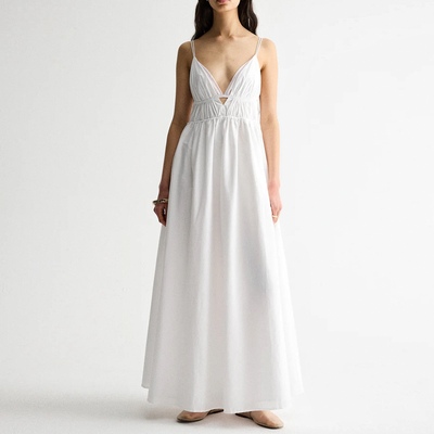 墨尔本EC白色双v领吊带连衣裙