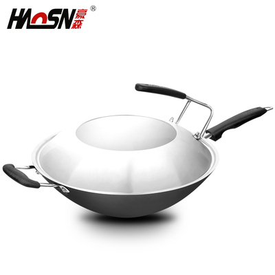 豪森尖底炒锅不粘锅燃气灶适用家用老式手工铁锅铸铁锅生铁锅36cm