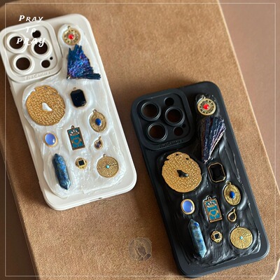 「女皇的恩典」青金石蓝电碧玺手工镶嵌事业贵人守护手机壳memor