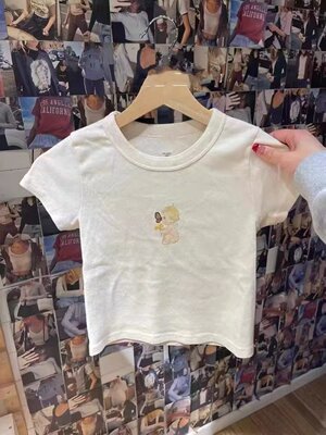 BM官网新款美式蝴蝶天使宝宝印花圆领纯棉百搭短袖bmT恤辣妹上衣