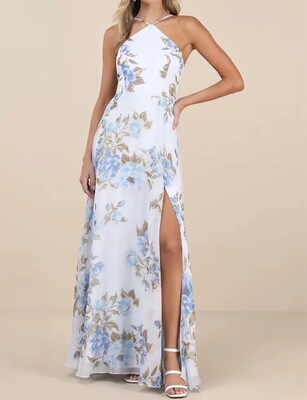 外贸单2026夏季新款时尚百搭修身性感海滩度假飘逸印花复古连衣裙