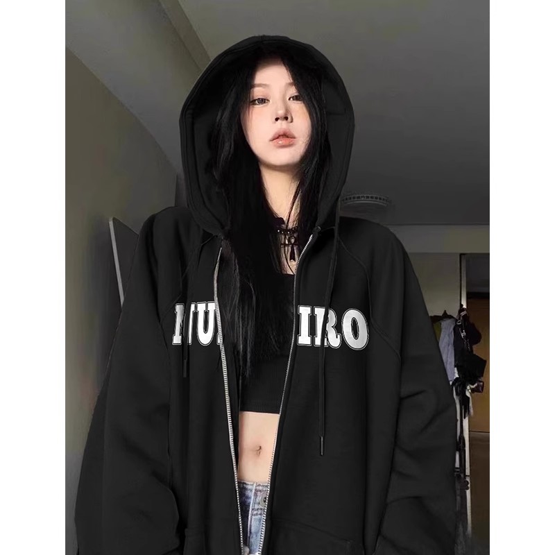 美式穿搭薄款大码卫衣女春秋oversize宽松棒球服连帽拉链开衫外套