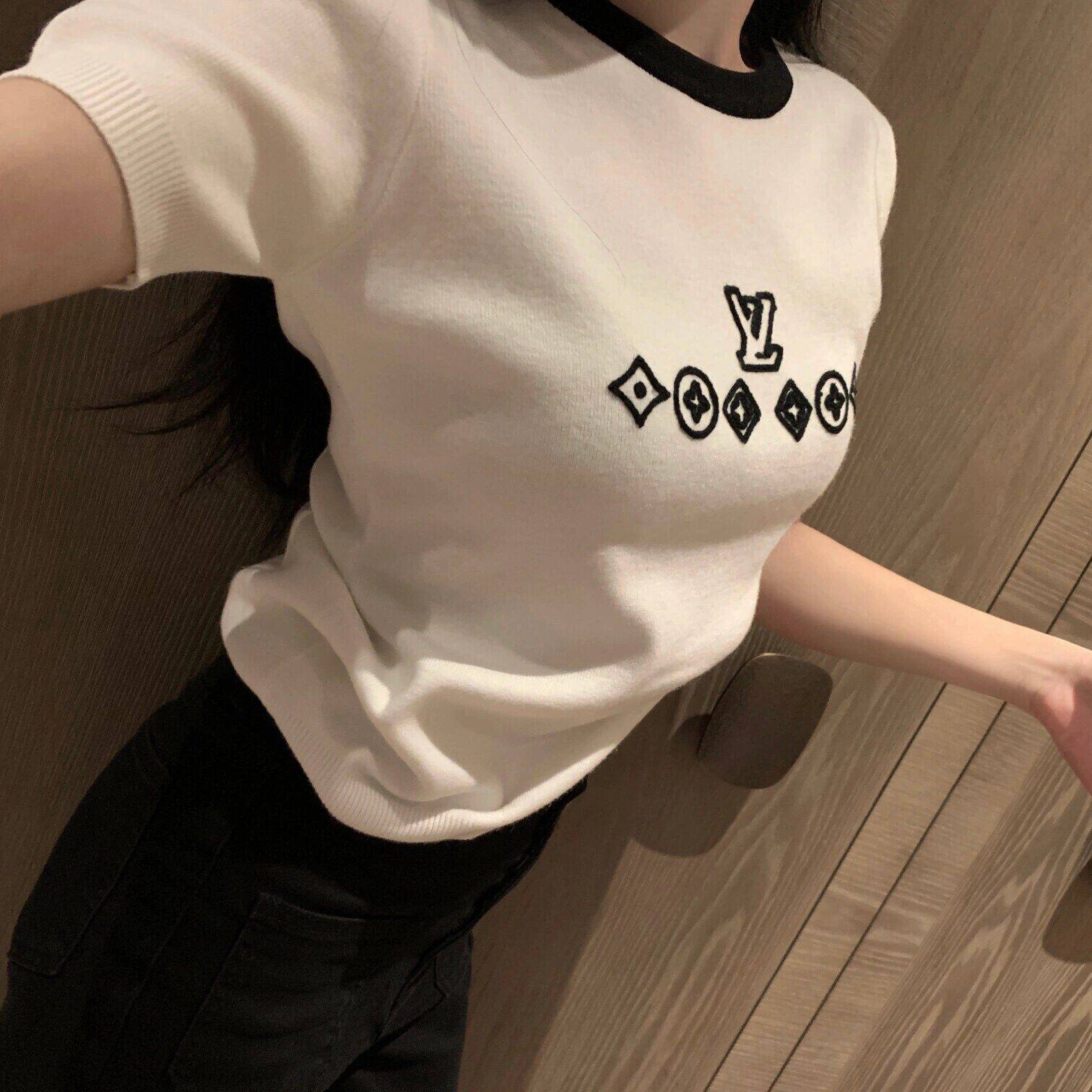 设计感微透冰丝短袖T恤女春夏修身内搭针织短款体恤辣妹撞色上衣