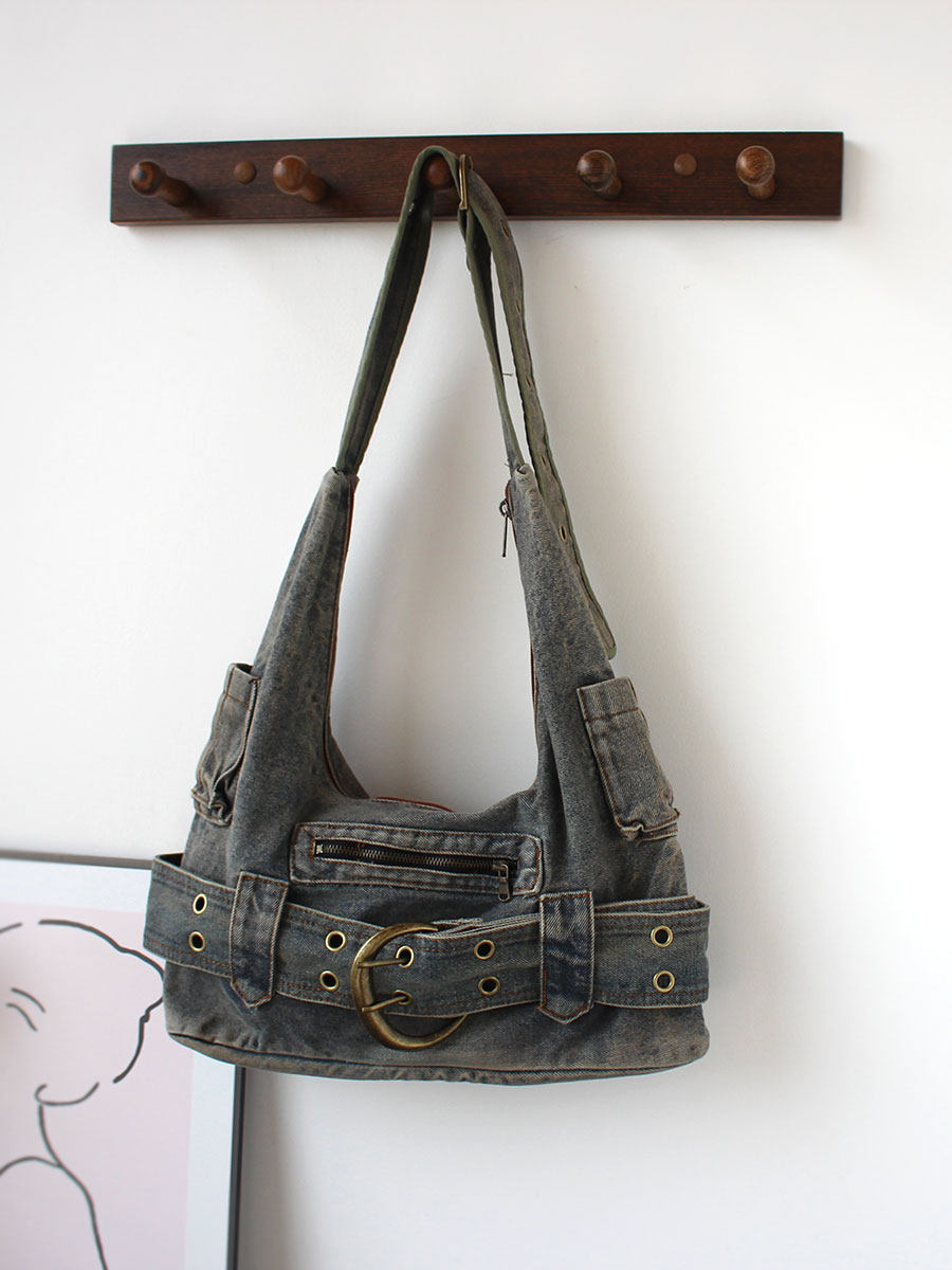 Y2K Women's Bag Doomsday Waste Soil Wandering Style Distressed Denim ...