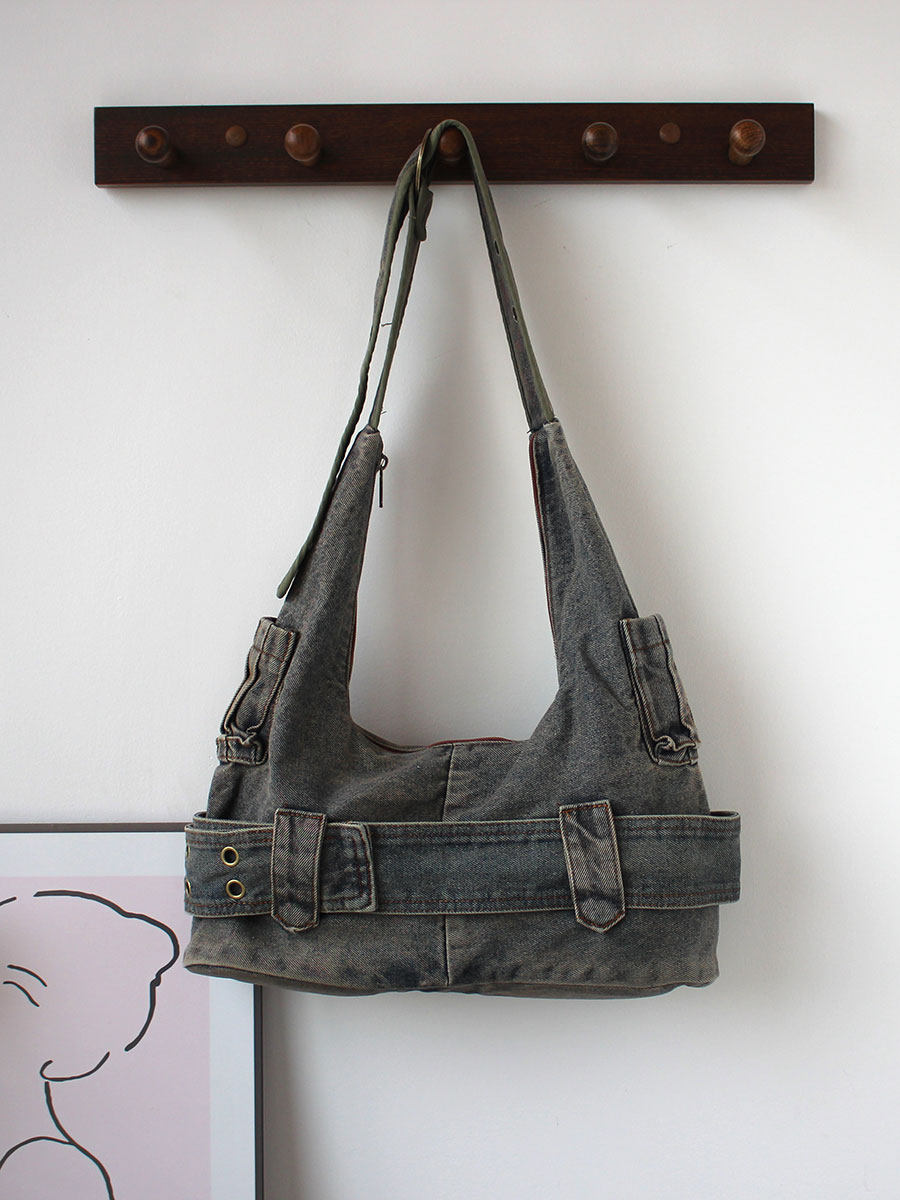 Y2K Women's Bag Doomsday Waste Soil Wandering Style Distressed Denim ...