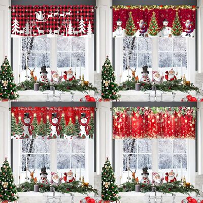 Christmas Curtain Valance Xmas Rod Pocket Window Treatment f