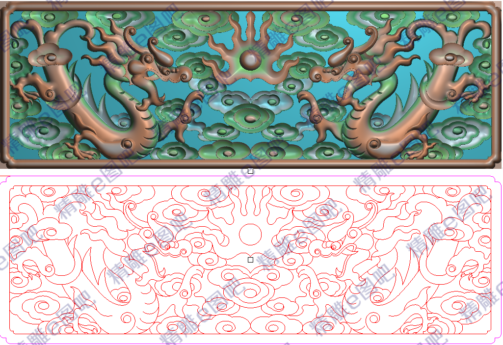 精雕图jdp浮雕图双草龙祥云镂空通花通透围板横板挡板侧板299x100