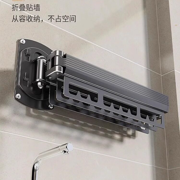 免打孔折叠晾衣架阳台家用壁挂隐形收缩晾衣杆伸缩神器晾晒隐型