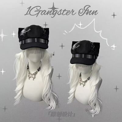 1Gangster Inn原创猫耳帽亚文化黑色贝雷帽朋克百搭八角帽大头帽