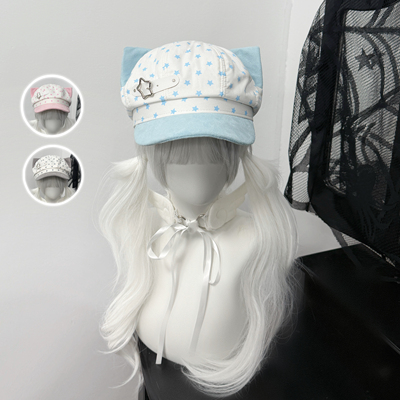 1Gangster Inn原创猫耳五角星贝雷帽拼色亚文化帽子可爱猫猫宅系