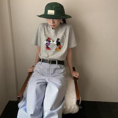 爱心珍珠米奇印花圆领短袖T恤