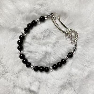 CGYYDS 粉丝福利系列 日系黑耀石羽毛扣唐草手链真s925银手工原创