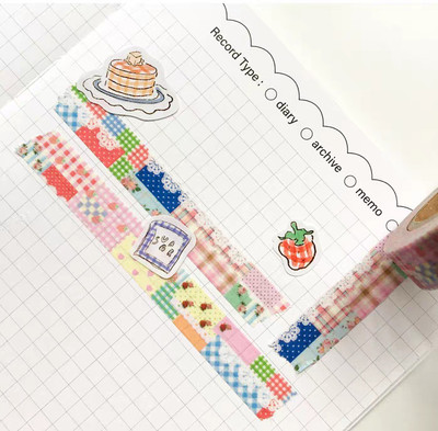 【分装】韩国trustmyvibe草莓拼接布纹彩色花纹装饰和纸胶带 手帐