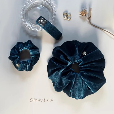 孔雀蓝丝绒复古大肠发圈百搭