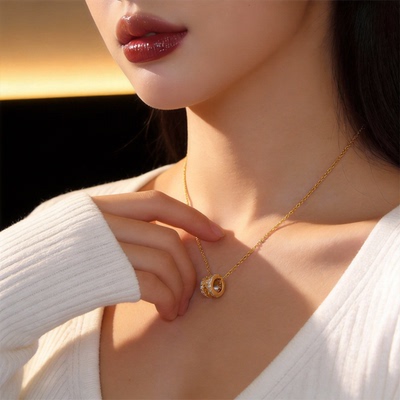 金色锆石吊坠项链2026新款