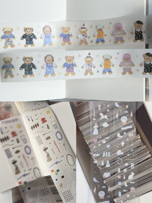 Mochi 制造所分装冬日盐系基础deco贴纸卡通小熊贴纸卷手帐装饰