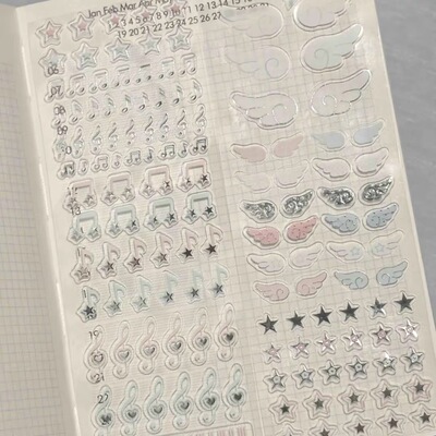 吱吱屋分装烫银音符翅膀韩系手帐贴纸装饰甜美粉嫩系基础装饰deco