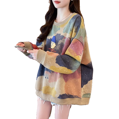 薄款宽松慵懒风扎染卫衣女