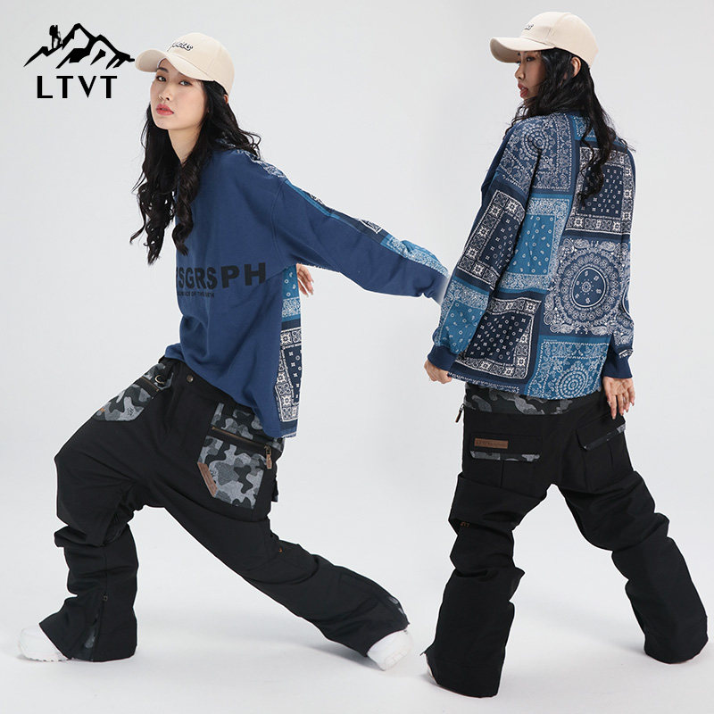 新款韩系情侣滑雪裤 单板双板裤 肥版多色滑雪服夹棉防水男女雪裤