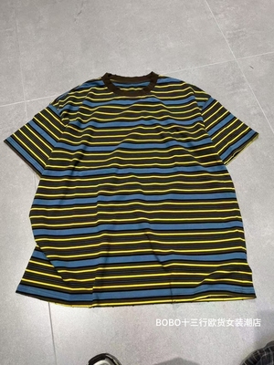 BOBO1972春夏美式复古条纹t恤女短袖韩版宽松显瘦百搭圆领上衣