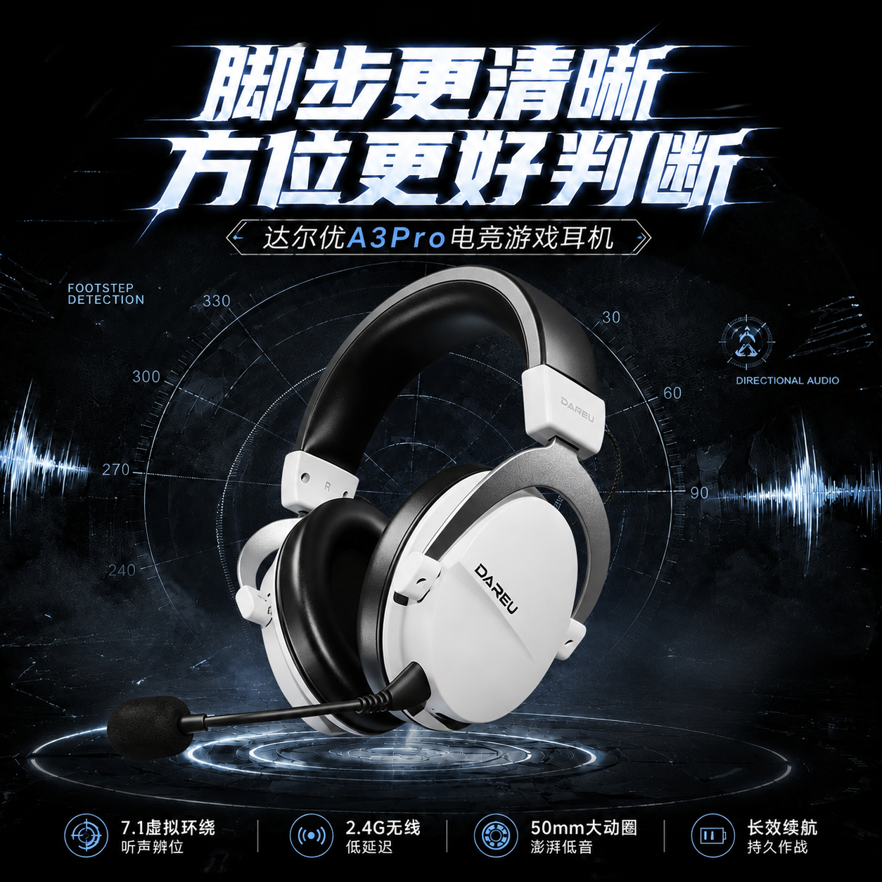 达尔优A3pro头戴式蓝牙无线游戏耳机电竞外设听声辨位三角洲打瓦