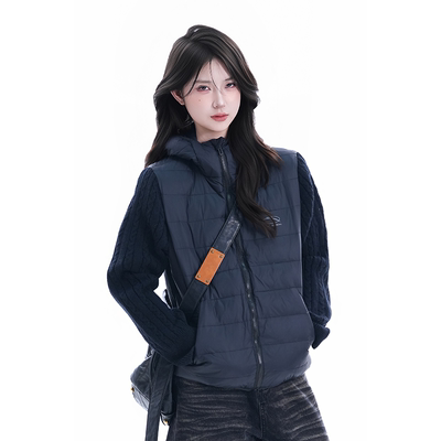 kk soul冬季新款假两件针织拼接白鸭绒羽绒服高级感保暖休闲外套