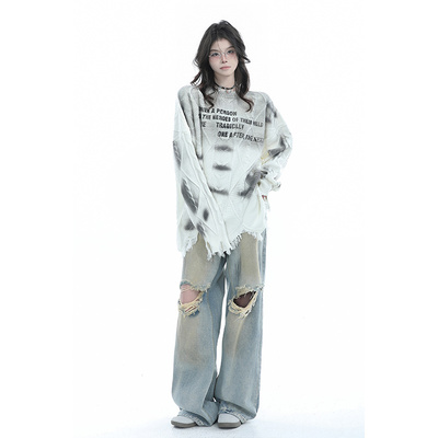 kk soul不规则破洞美式街头针织衫慵懒风宽松秋季设计感毛衣潮