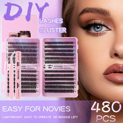 480 clusters  false eyelashes naturally thick D-curve假睫毛
