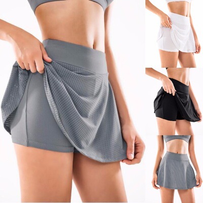 Solid color mid waist anti glare skirt纯色中腰防走光半身裙女