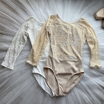 长袖绒花芭蕾古典连体服