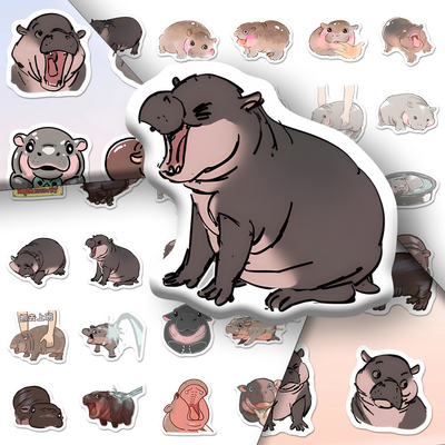 Moodeng小河马贴纸网红弹力猪Q版