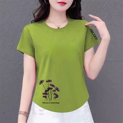 清仓捡漏折扣外贸妈妈短袖上衣宽松显瘦减龄韩版印花打底衫女装