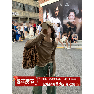 MLS美式少女拼色长袖t