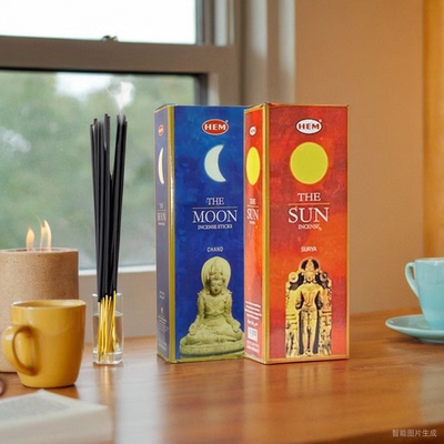 HEM熏香进口印度手工太阳神月亮神净化空气安神家用办公香薰线香