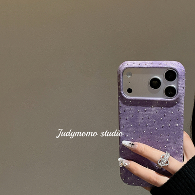 极简冷淡风ins立体点钻牛仔紫壳