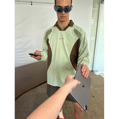 复古运动拼接冰感防晒长袖polo