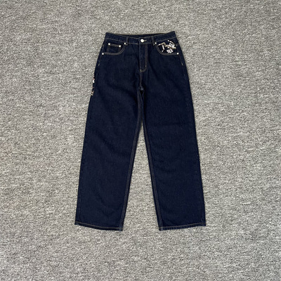 derschutze blossom v2 raw denim樱花刺绣宽松直筒休闲牛仔裤 潮