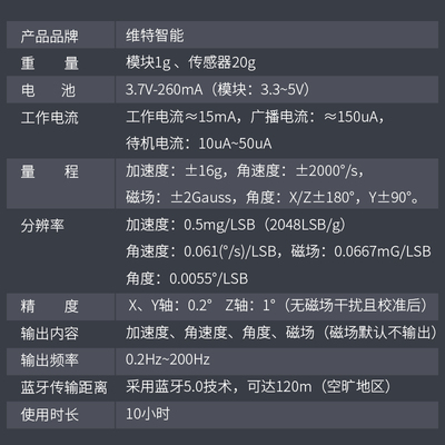 蓝牙5.0加速度计角度传感器姿态倾角陀螺仪模块磁场MPU9250芯片