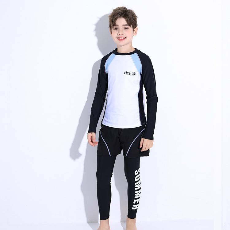 2025新款青少年泳衣男中大童分体长袖三件套儿童潜水长裤防晒泳装