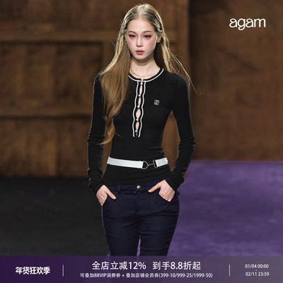 AGAM撞色腰带圆领内搭针织衫女