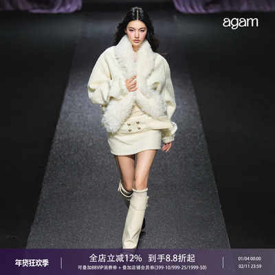 AGAM环保皮草翻毛领棉服外套女